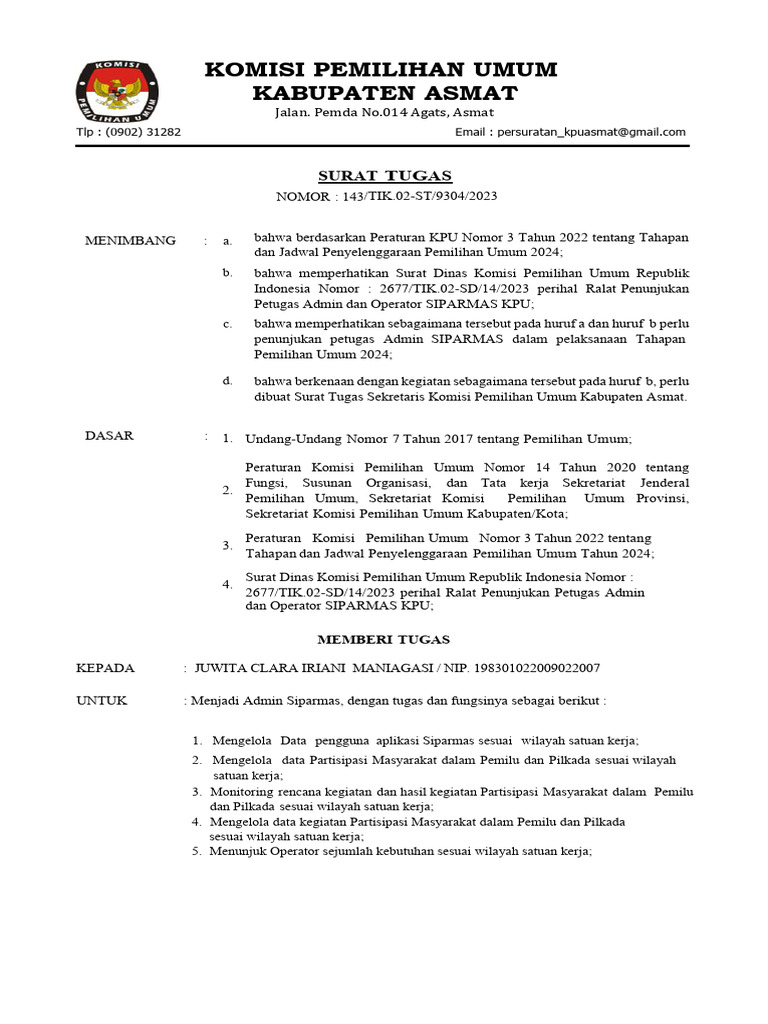 Surat Tugas Siparmas | PDF