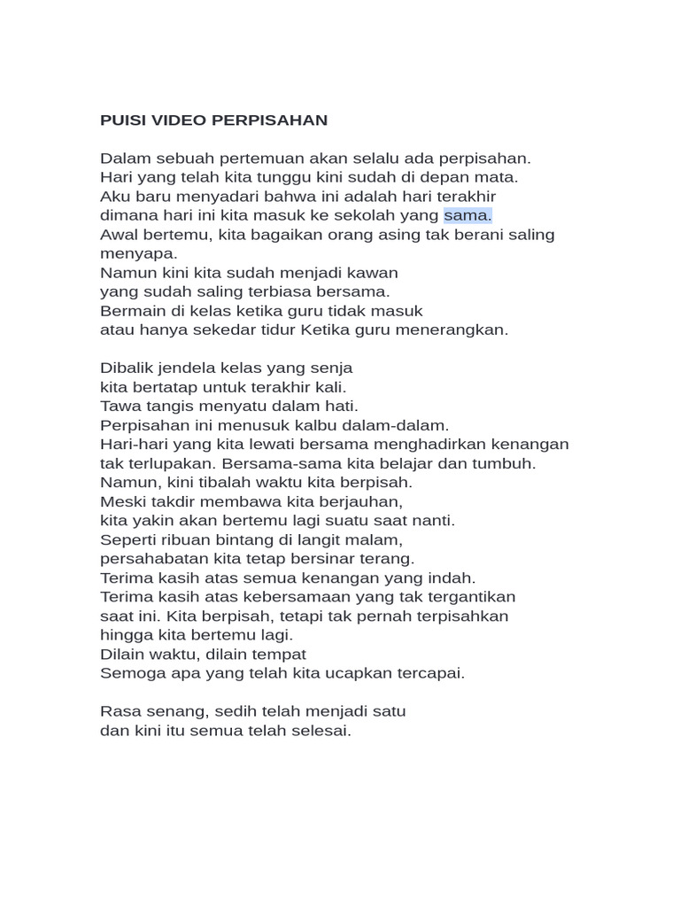 Puisi Perpisahan Kelas 6 yang Menyentuh | PDF