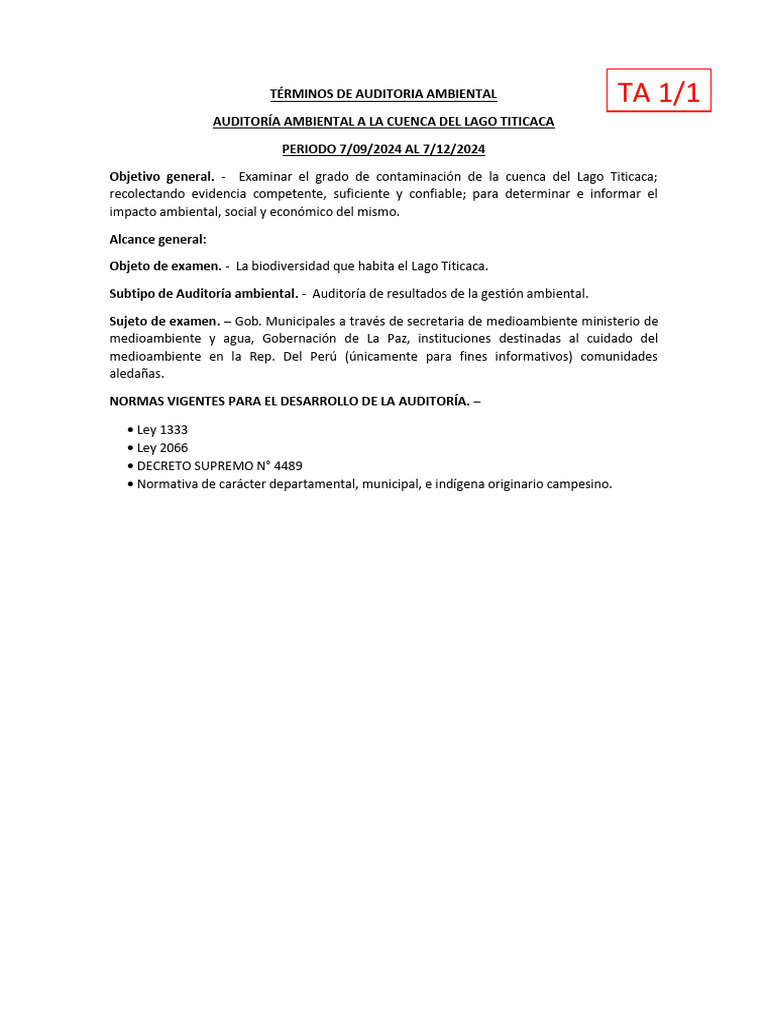 Términos de Auditoria Ambiental | PDF