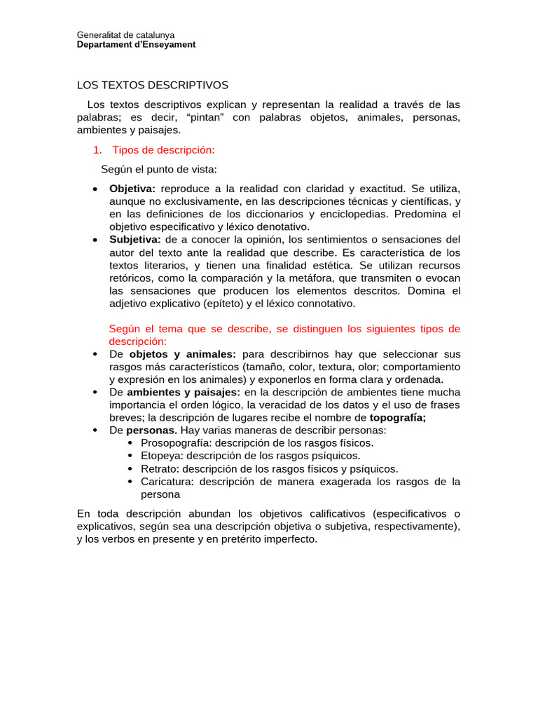 Tipos y Estructura de Textos Descriptivos | PDF | Realidad | Lingüística