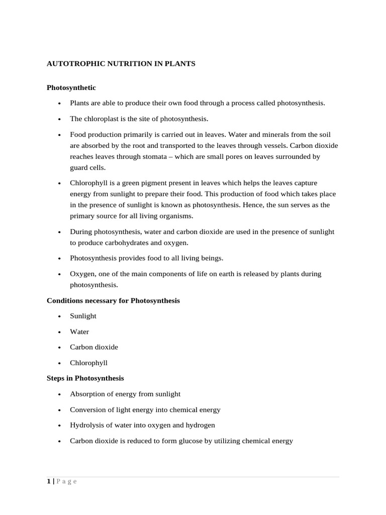 Autotrophic Nutrition in Plants - 110415 - 1 | PDF | Photosynthesis ...