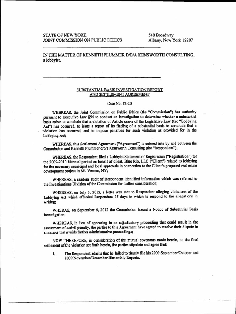 Kenneth Plummer DBA Kensworth Consultingsubstantial Basis Investigation ...