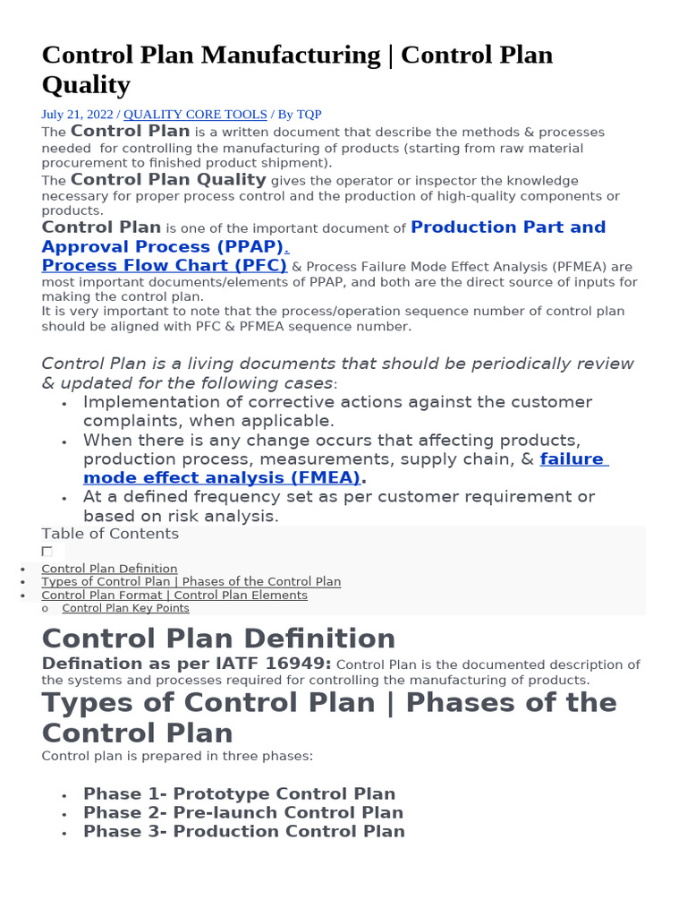 Types and Phases of Control Plans | PDF