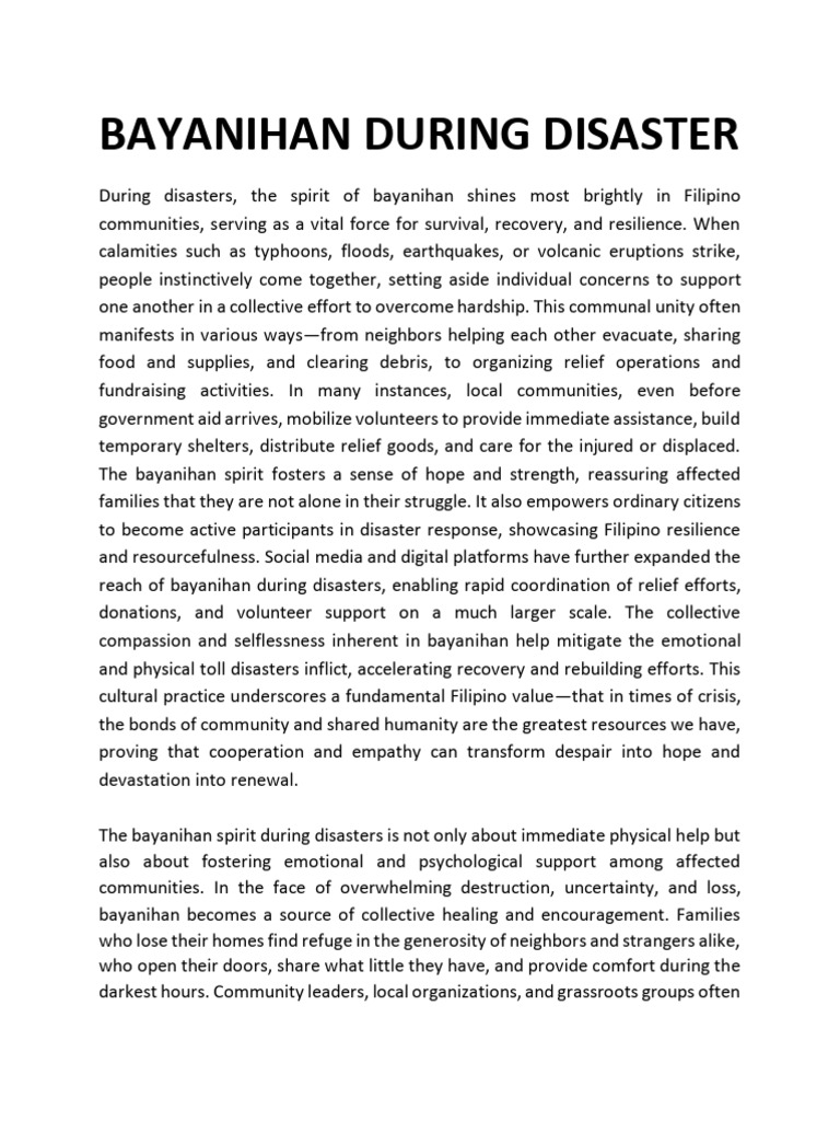 Bayanihan: Community Resilience in Crisis | PDF | Psychological ...