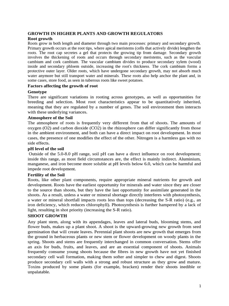 Growth in Higher Plants and Growth Regulators-1 - 1 | PDF | Plant ...