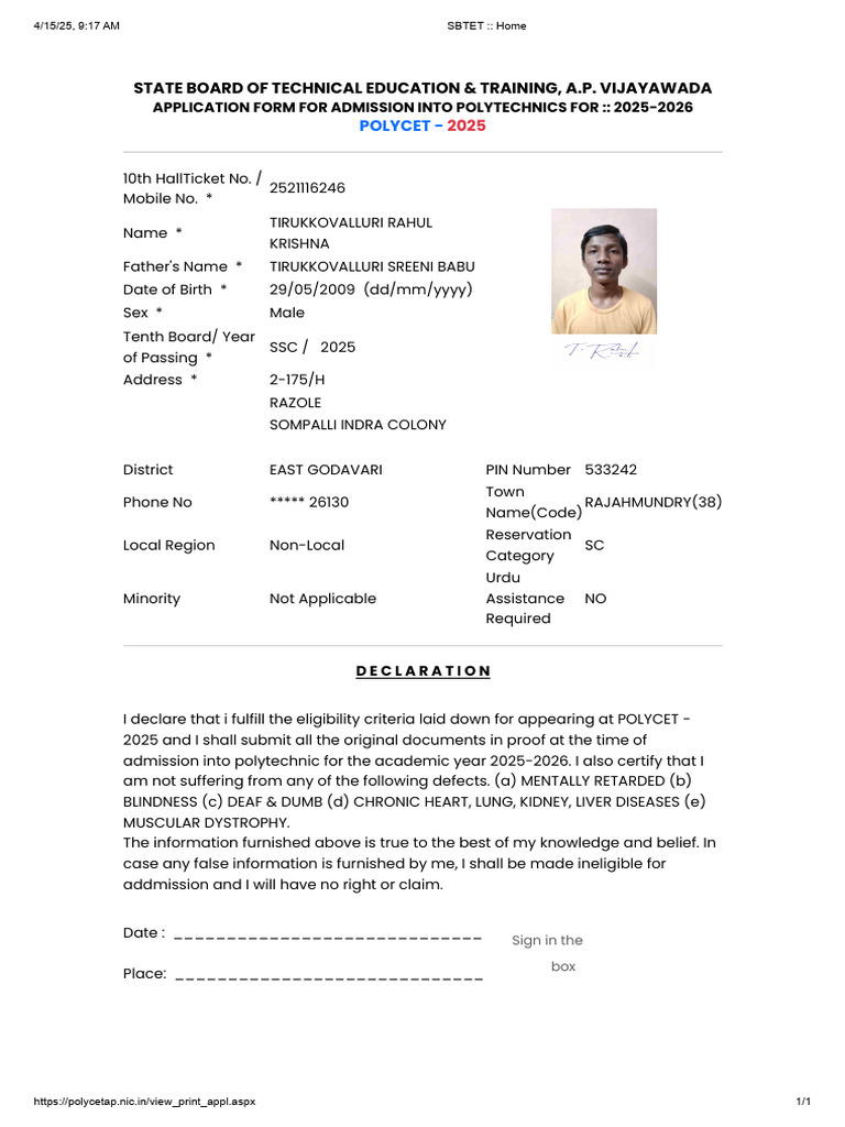 Rahul Krishna Polycet Application | PDF | Clinical Medicine | Human ...