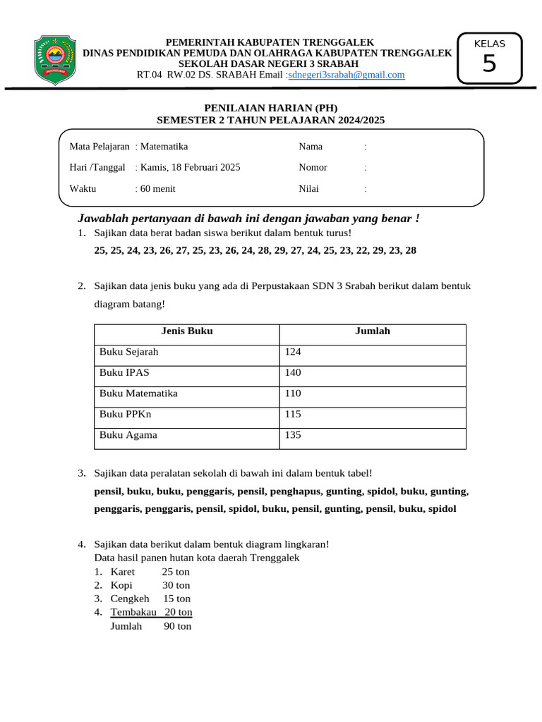 PH KELAS 5 MTK (2) - ke -3 | PDF