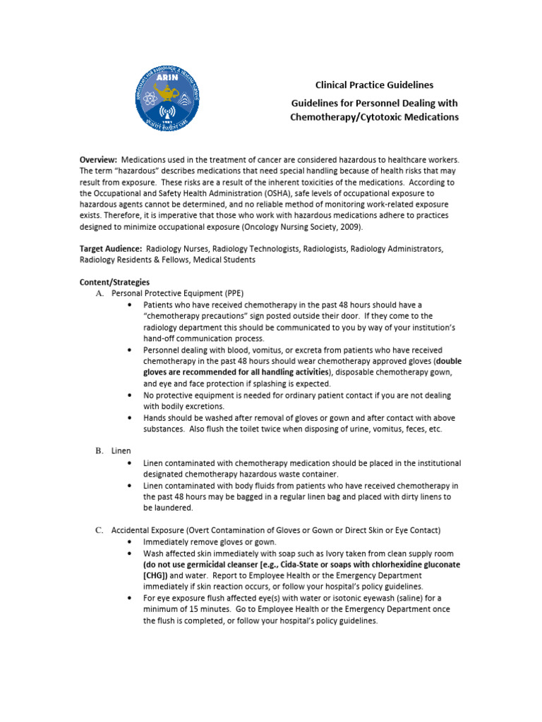 Chemotherapy Safety Guidelines for Radiology | PDF | Chemotherapy ...
