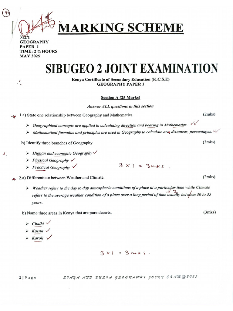 Sibugeo 2 2025 Paper 1 Marking Scheme | PDF