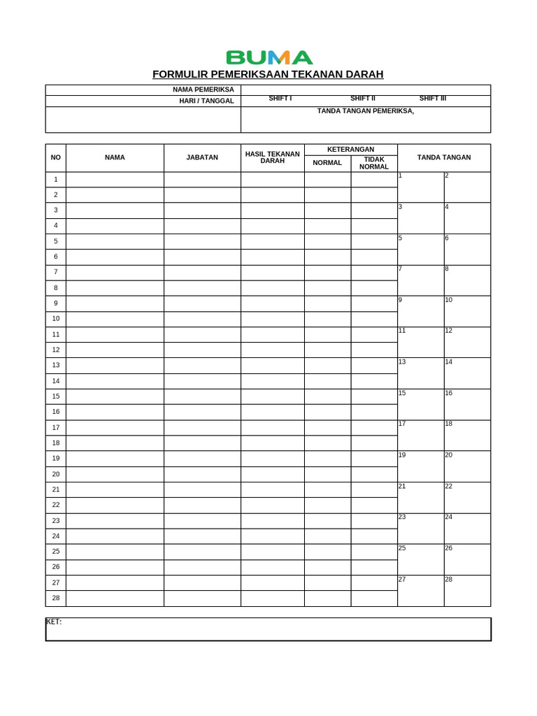 FORM Pemeriksaan Tekanan Darah | PDF