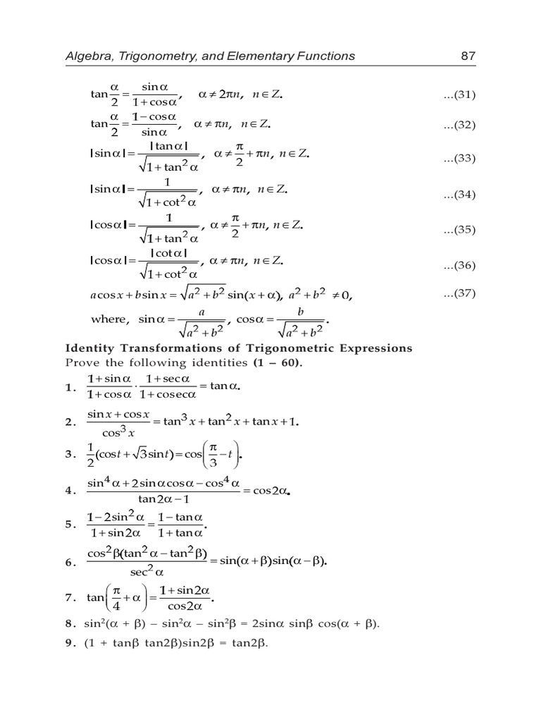 Trigonometric Identities and Algebra | PDF | Trigonometry ...