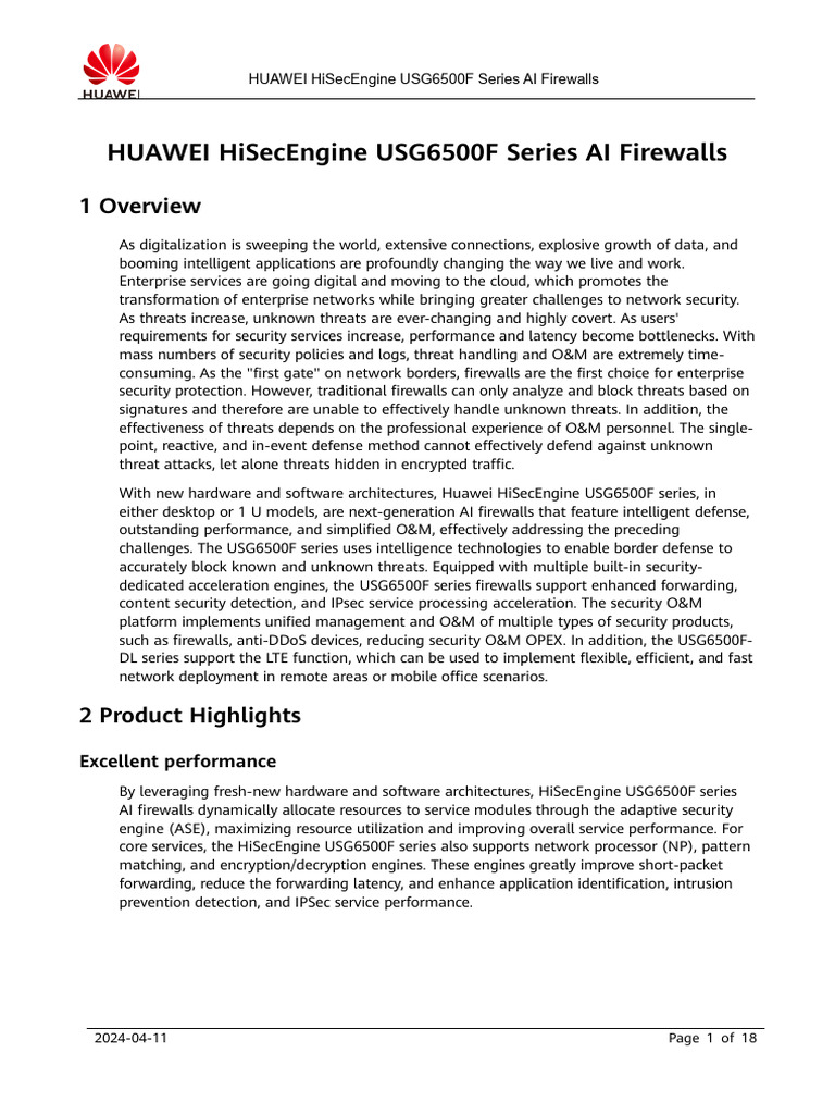 HUAWEI HiSecEngine USG6500F Series Firewalls Datasheet (R23C10) | PDF | Computer Network | Malware
