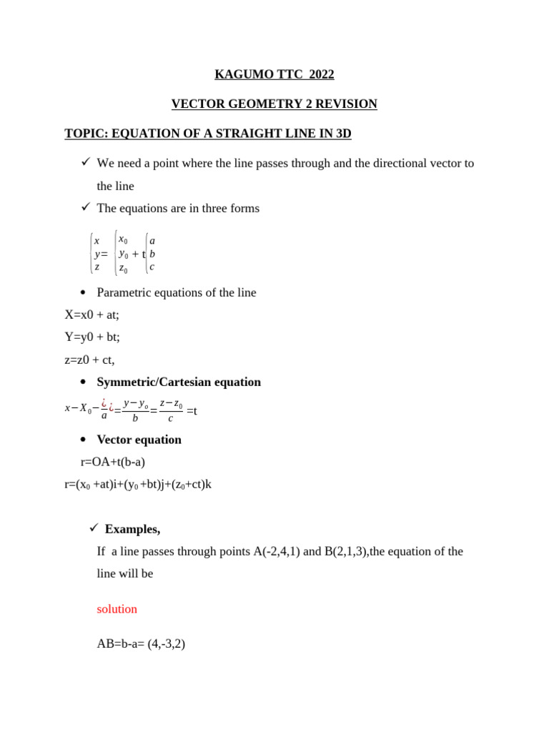2022 Vector Geometry 2 Revision | PDF | Line (Geometry) | Euclidean Vector
