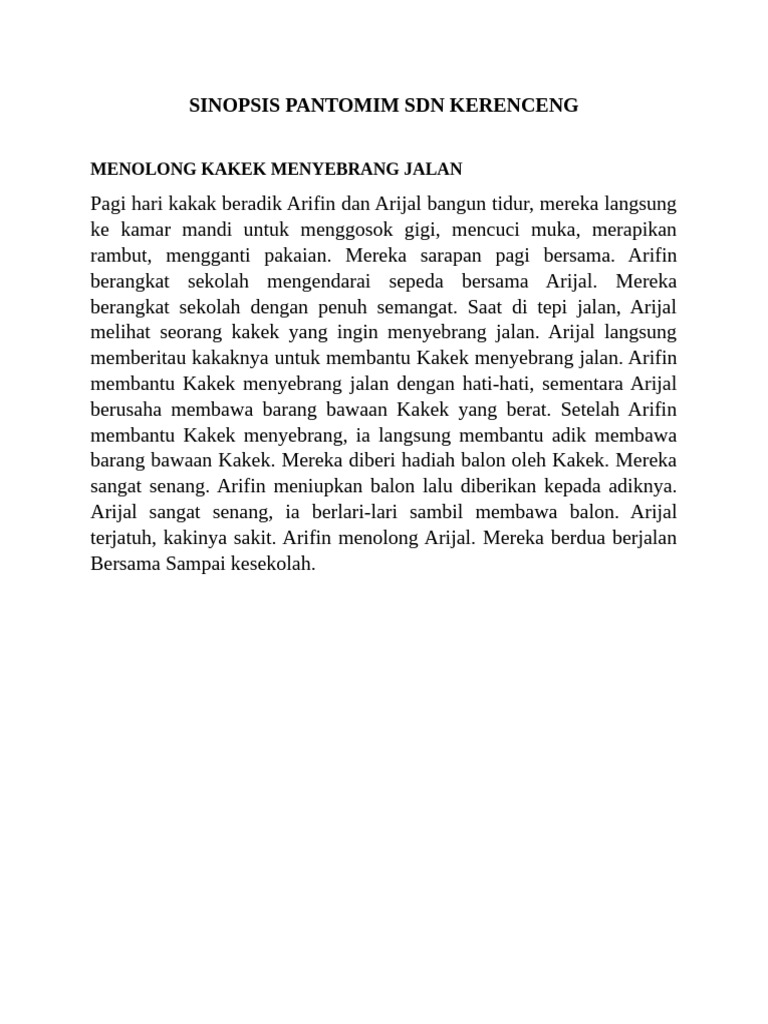 SINOPSIS PANTOMIM SDN KERENCENG | PDF