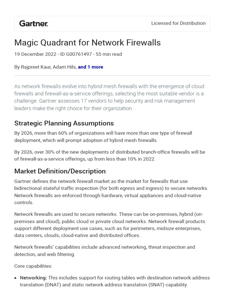 Gartner Reprint Firewall 2022 | PDF | Juniper Networks | Computer Network