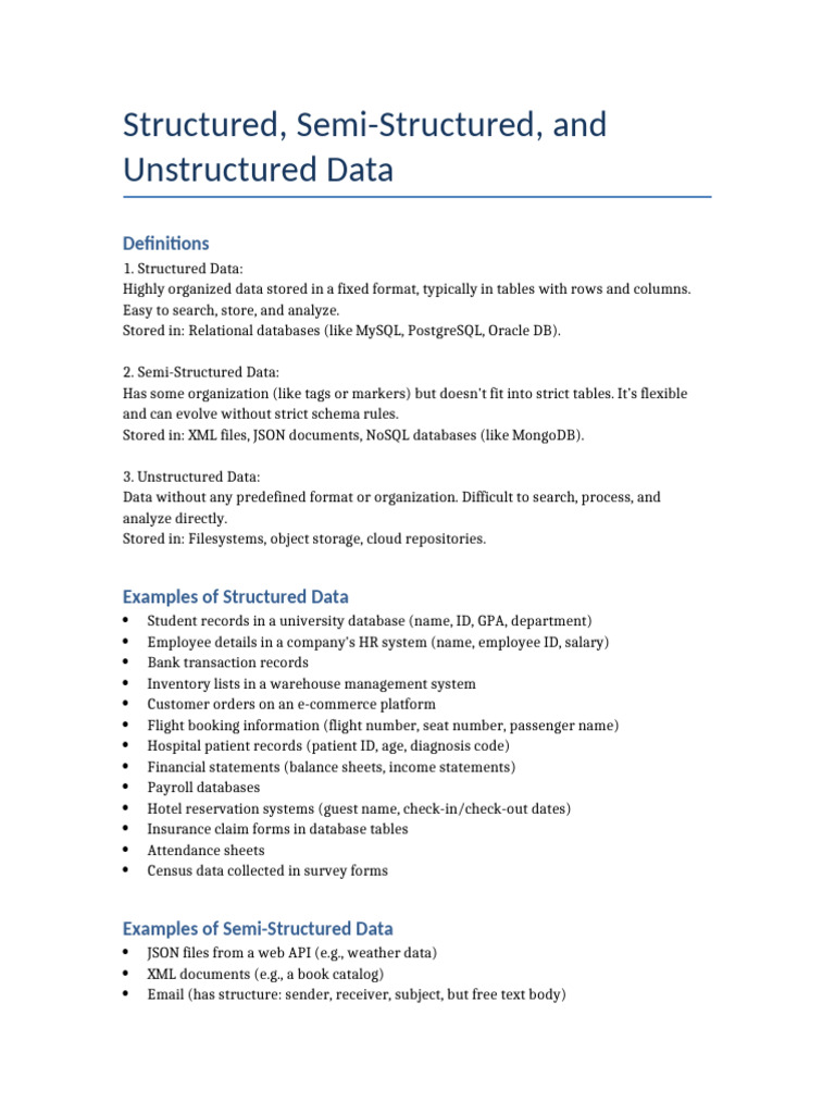 Structured SemiStructured Unstructured Data | PDF | Databases | Json