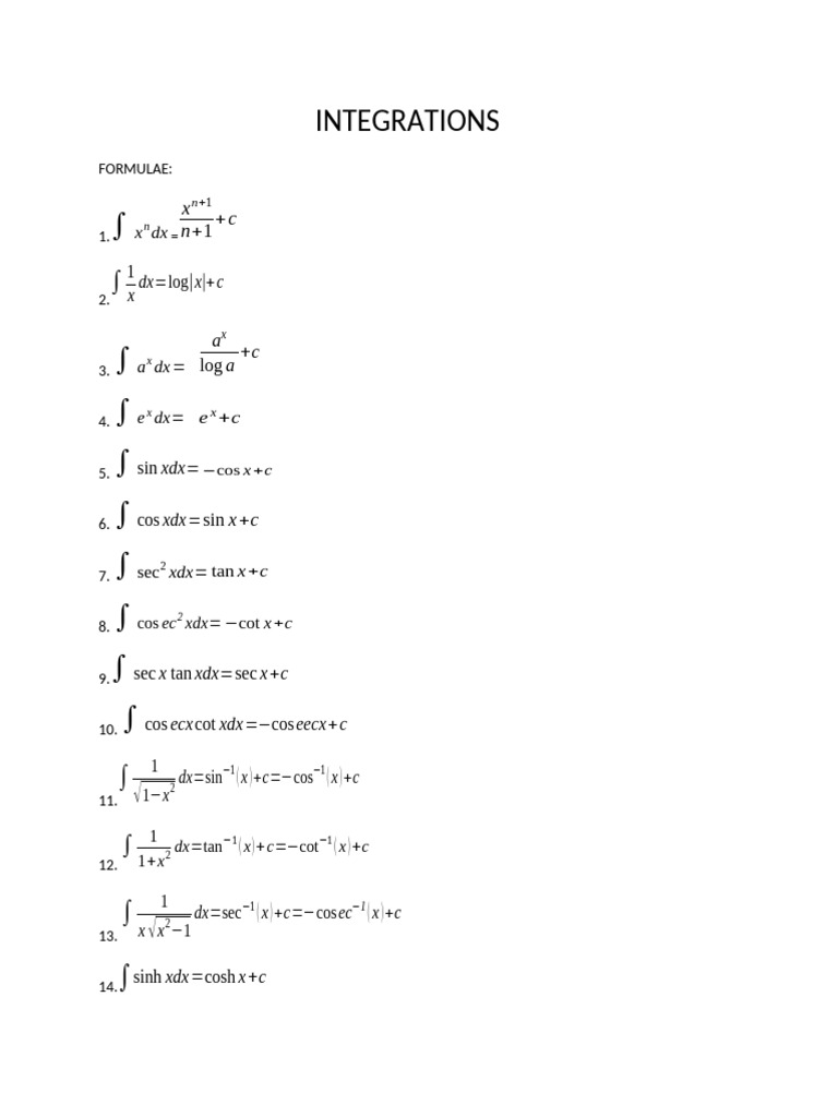 Integration Techniques and Formulas | PDF | Hyperbolic Geometry | Calculus