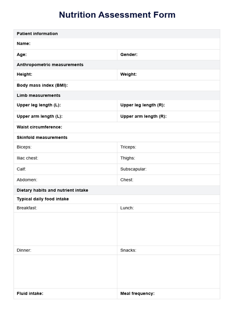 Nutrition Assessment Form | PDF | Dietary Supplements | Nutrition