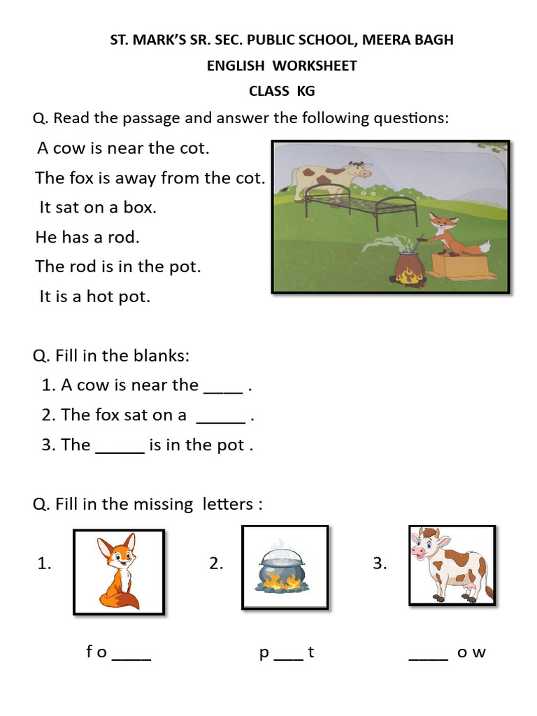 CLASS KG ENGLISH WORKSHEET Final | PDF