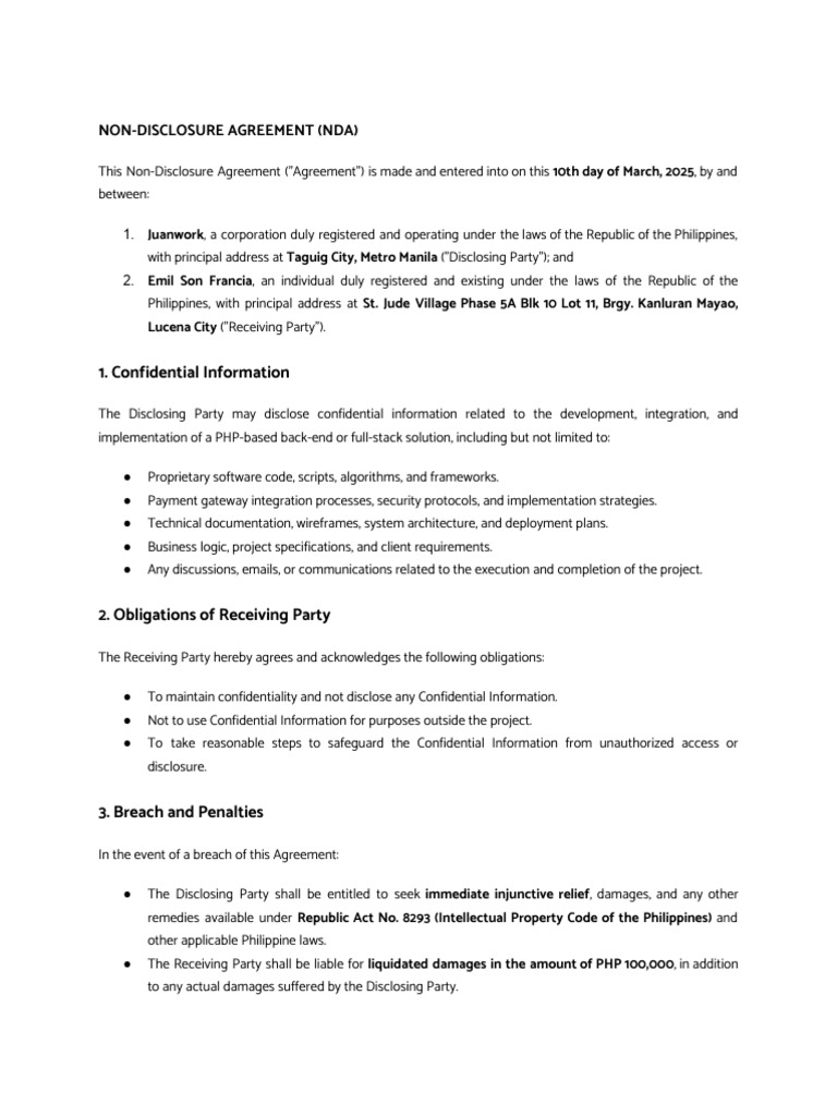 NDA - CONTRACT - Patrick Policarpio | PDF | Non Disclosure Agreement ...