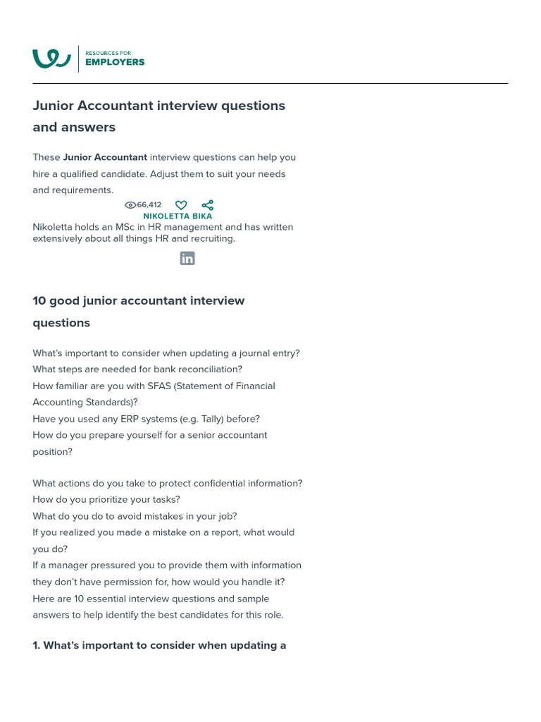 Junior Accountant Interview Questions Guide | PDF | Accounting | Cognition