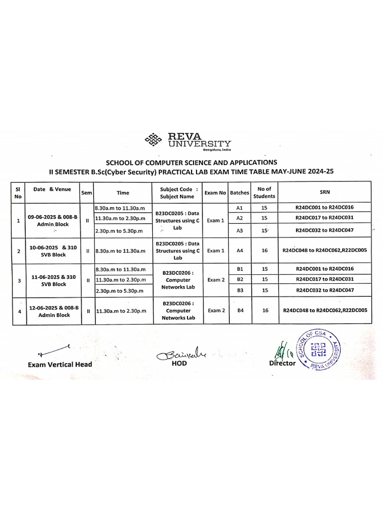 II SEM B.SC (CS) Practical SEE Time Table June 2025 | PDF