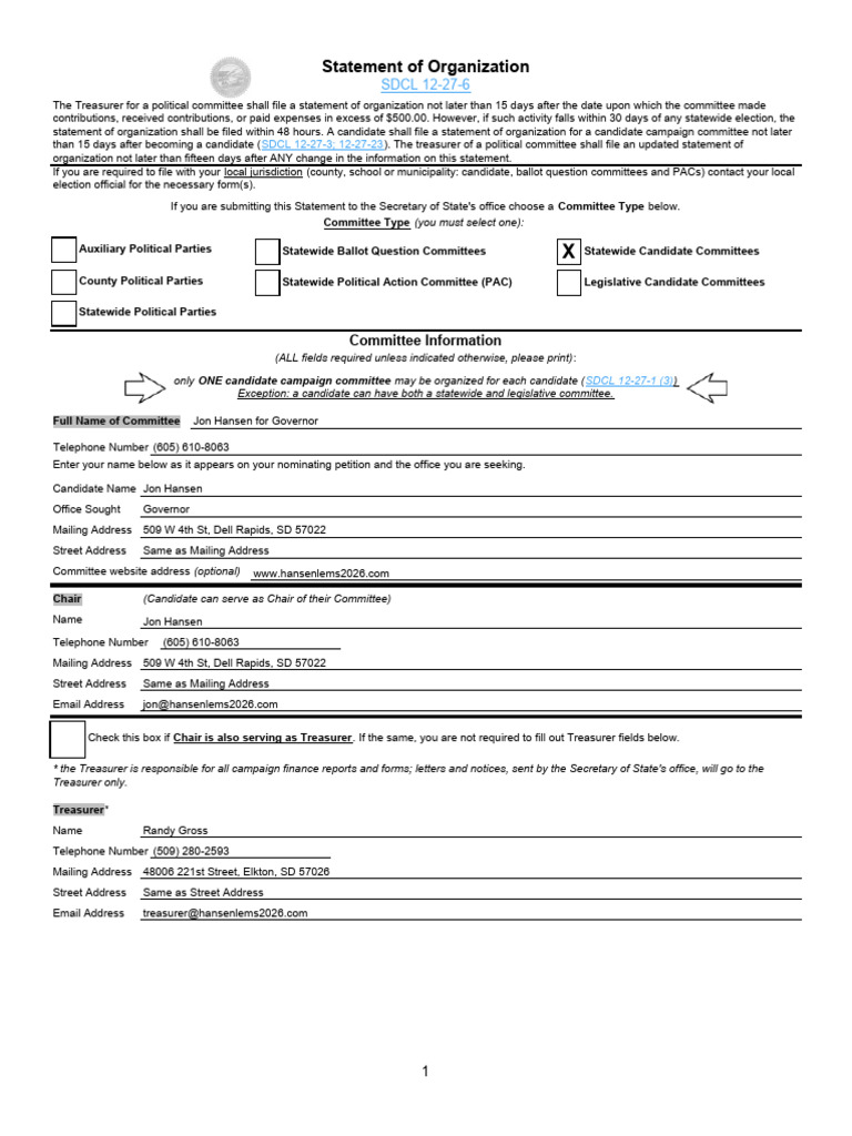 Political Committee Organization Statement | PDF | Political Action ...