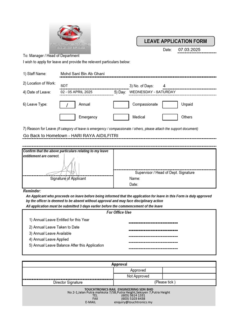Leave Application Form Template | PDF