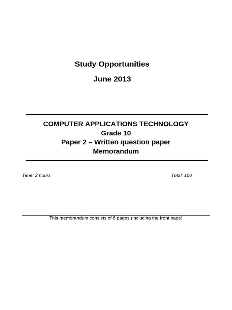 Cat GR 10 Theory June 2013 Memo | PDF | Computer Data Storage | Random ...