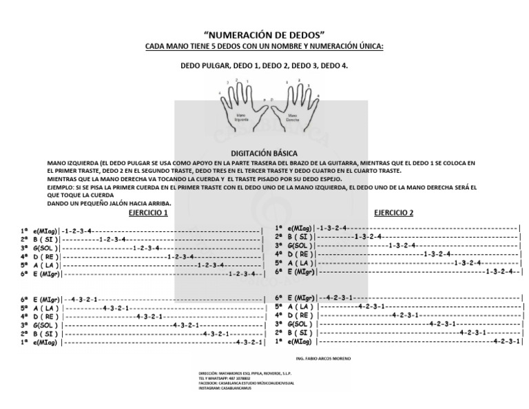Numeración de Dedos para Guitarra | PDF