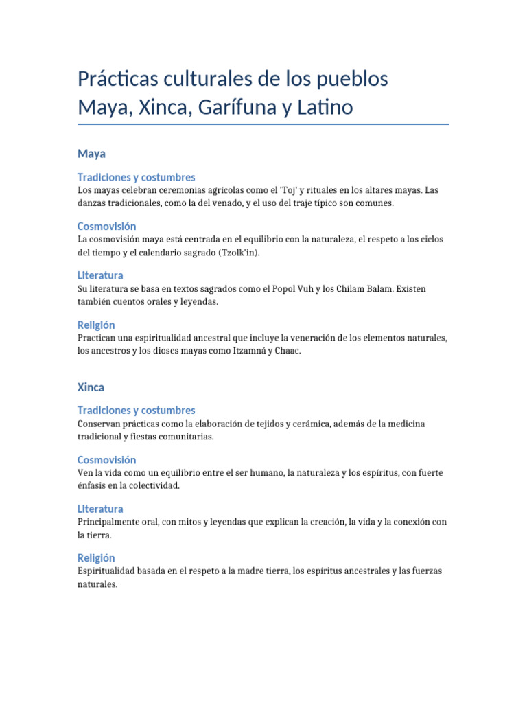 Prácticas culturales de pueblos indígenas y latinos | PDF