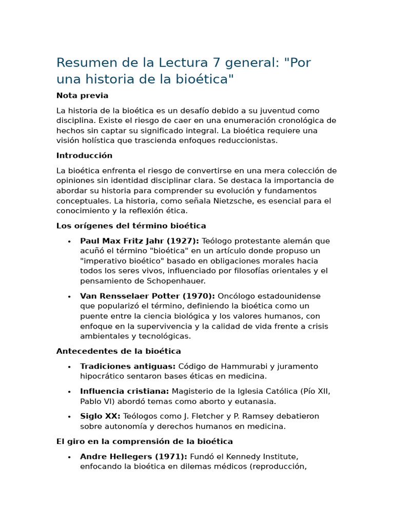 Resumen de La Lectura 7 General y Por Partes | PDF | Bioética | America ...