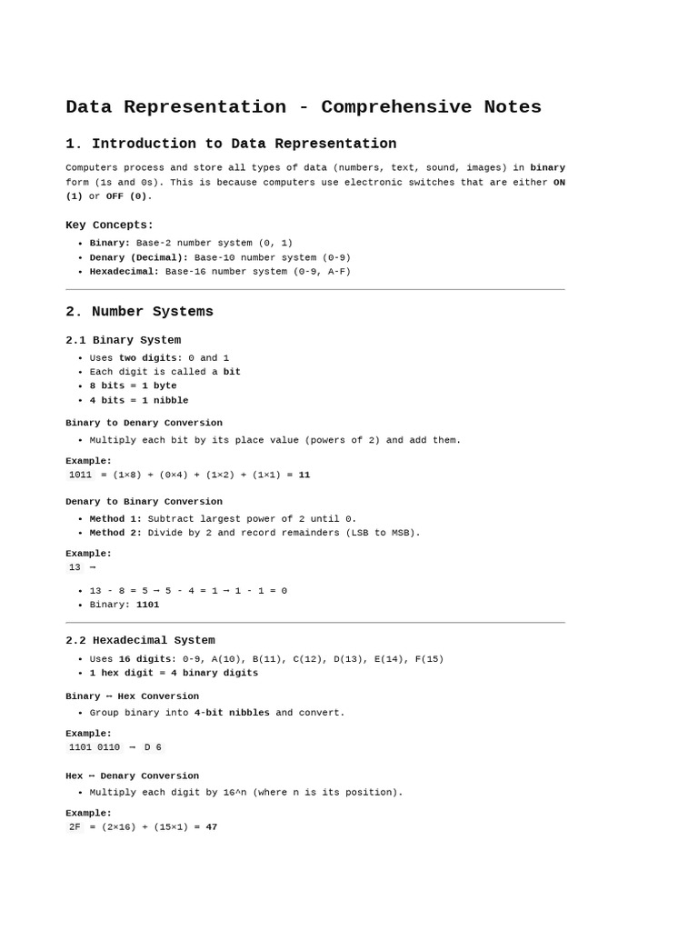 Understanding Denary in Data Representation | PDF | Decimal | Computer ...