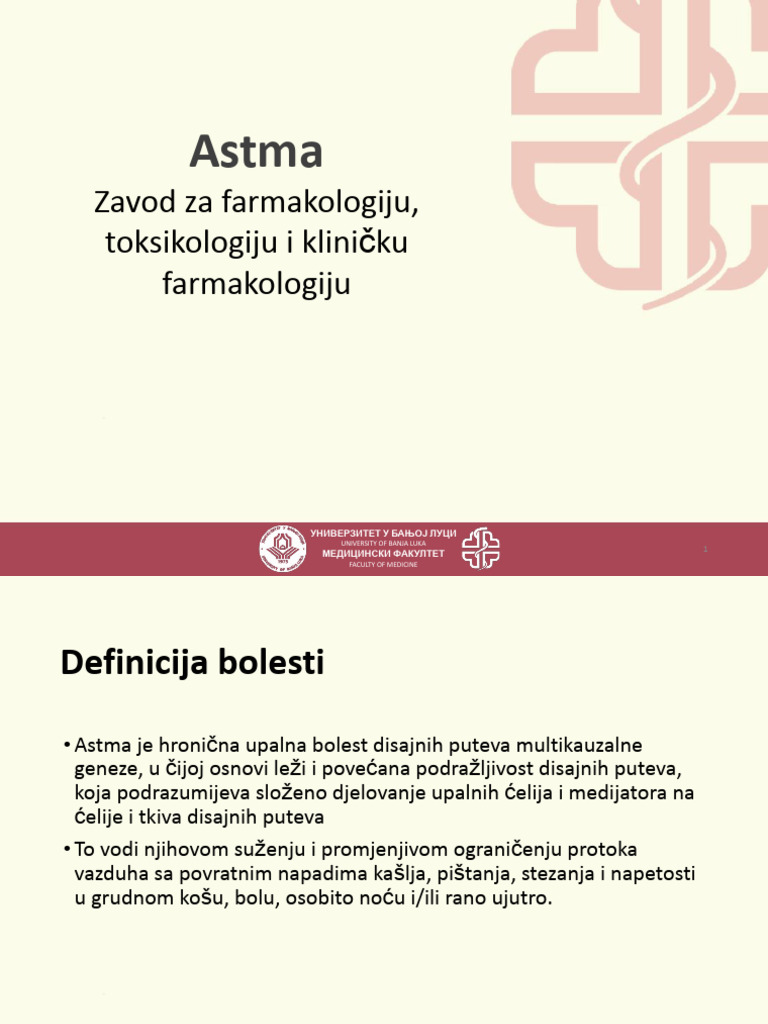 Astma: Zavod Za Farmakologiju, Toksikologiju I Klini Ku Farmakologiju | PDF