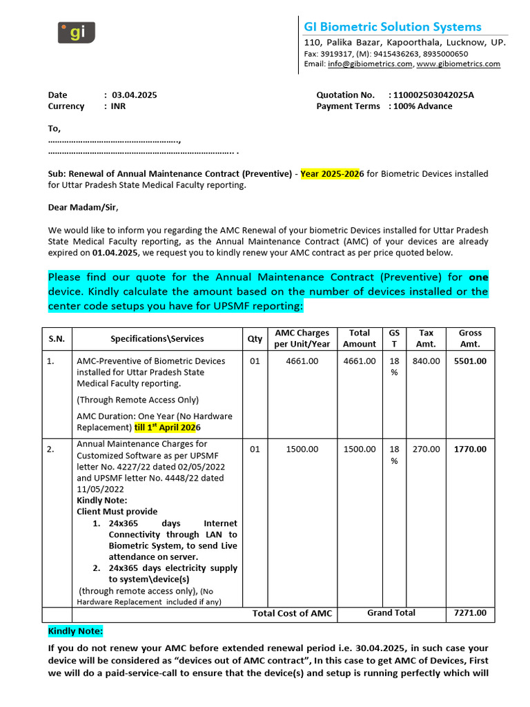 110 AMC Quotation 2025-26 UPSMF Devices | PDF | Server (Computing ...