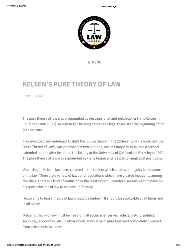 Kelsen's Pure Theory of Law | PDF | Jurisprudence | Liberal Arts Education
