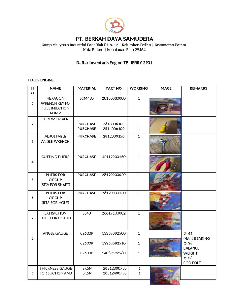 Daftar Inventaris Engine TB Jerry 2901 | PDF | Rotating Machines | Internal Combustion Engine