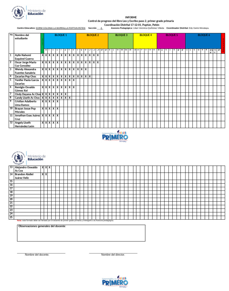 Control de Progreso de Primero Primaria (1) .Docx Prof Edy Amesquita | PDF