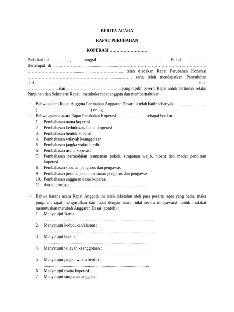 Berita Acara Rapat Perubahan Anggaran Dasar | PDF