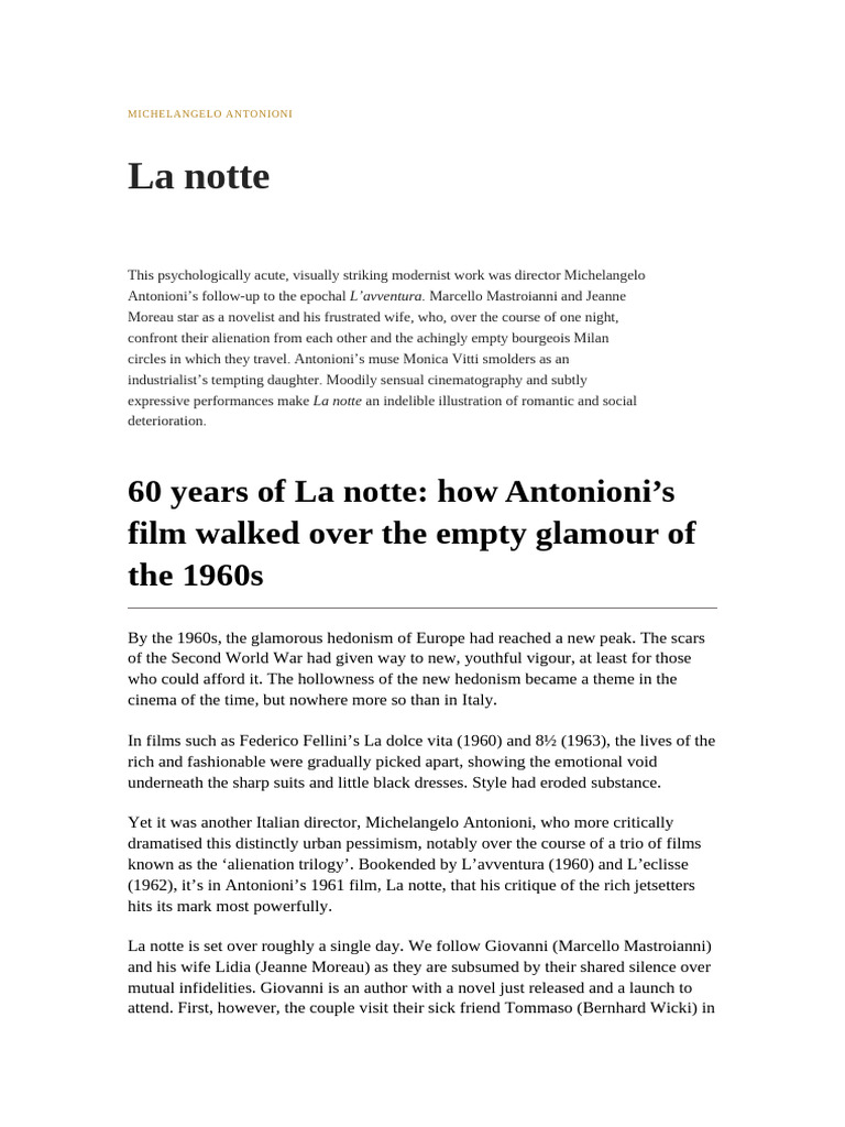 La Notte | PDF | Cinema Of Italy