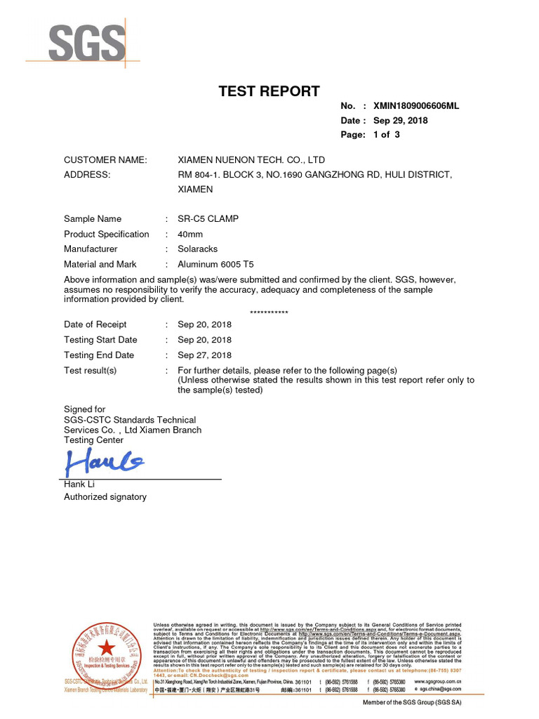 SR-C5 Clamp Test Report Summary | PDF | Mechanical Engineering