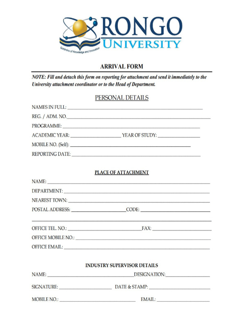Rongo University Arrival Form | PDF