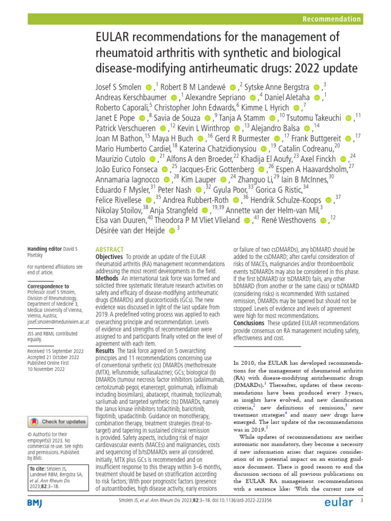 EULAR Recommendations For The Management | PDF | Health Care | Medical ...