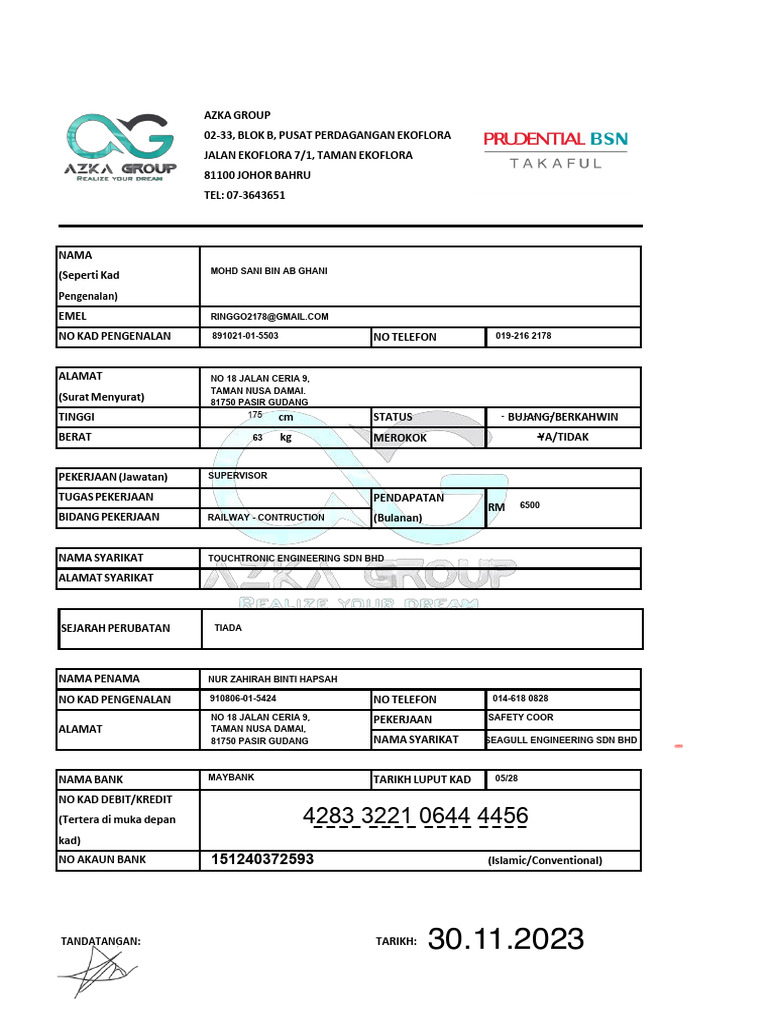 Client Detail Form Azka Group Pdf
