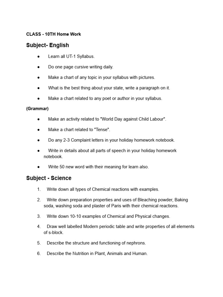 Class - 10th Home Work | PDF