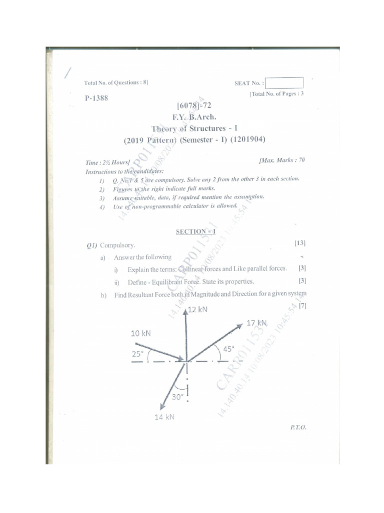 F.y.b.arch QT Paper Aug.2023 | PDF