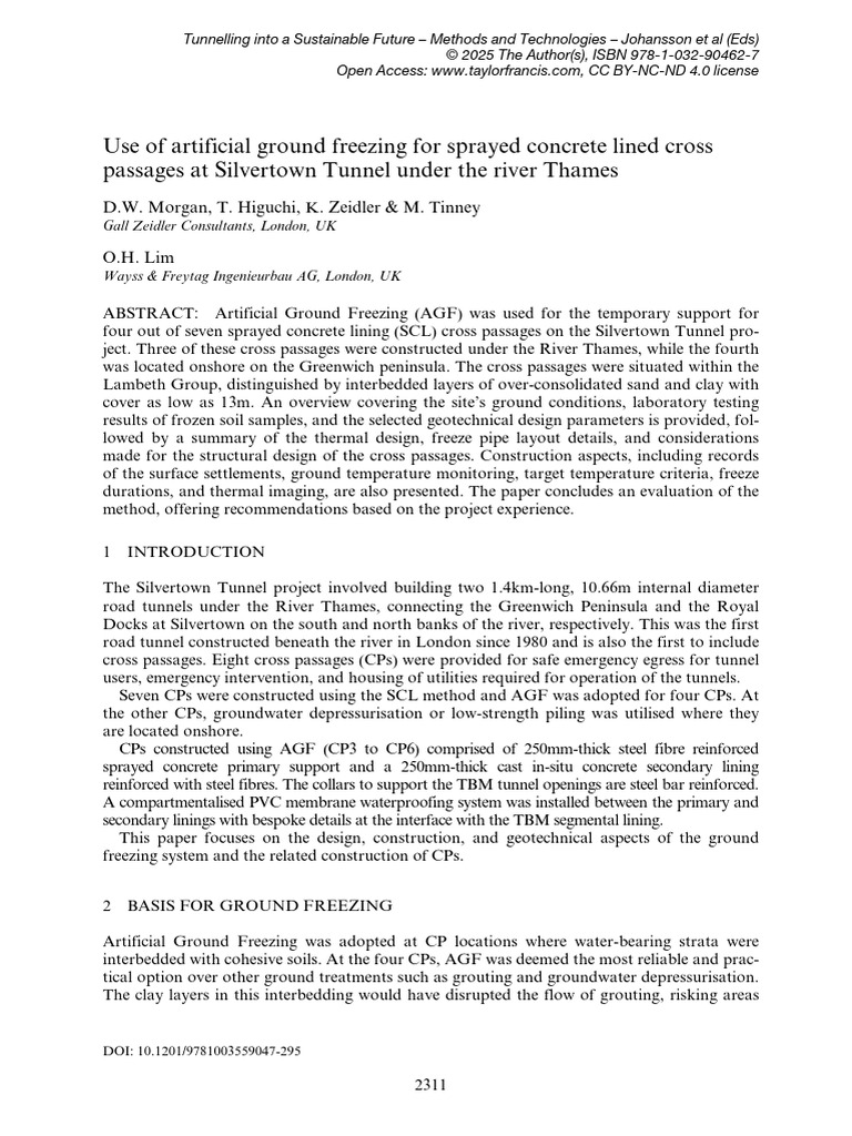 Use of Artificial Ground Freezing For Sprayed Concrete Lined Cross Passages at Silvertown Tunnel ...