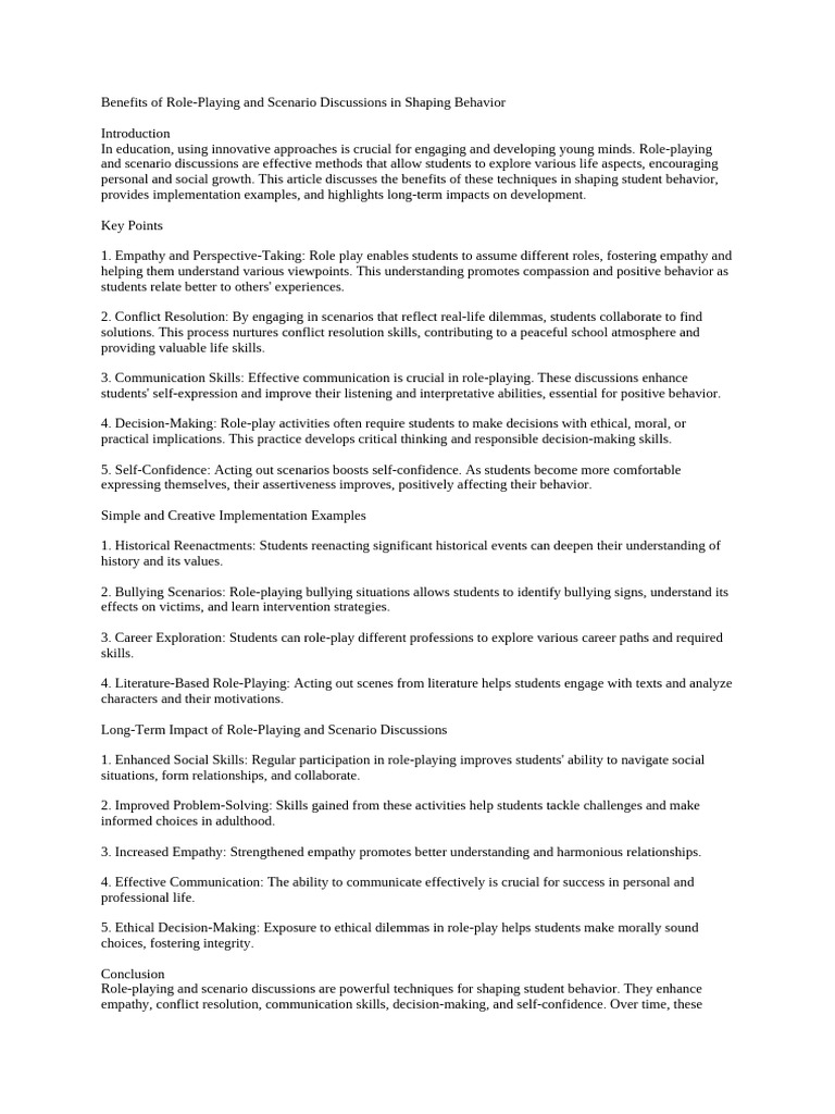 The Importance of The Role Play | PDF | Empathy | Decision Making