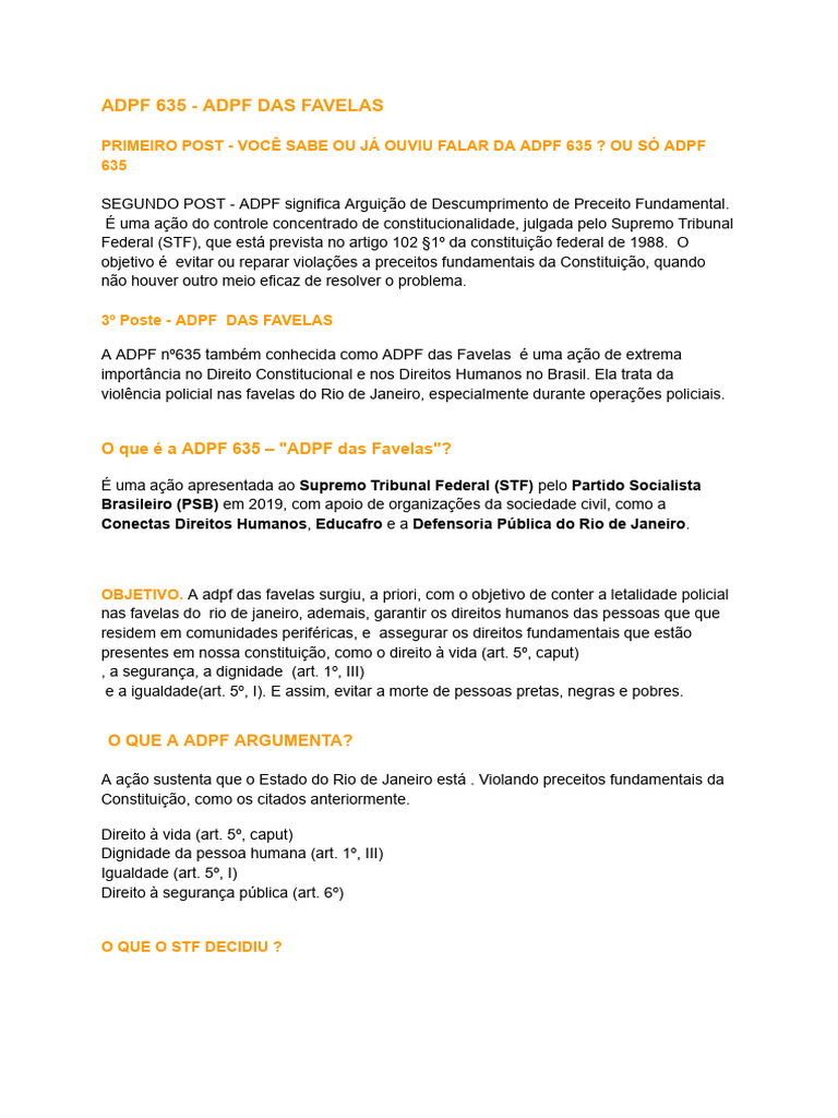 ADPF 635 - ADPF DAS FAVELAS Atualizado | PDF | Polícia | Constituição