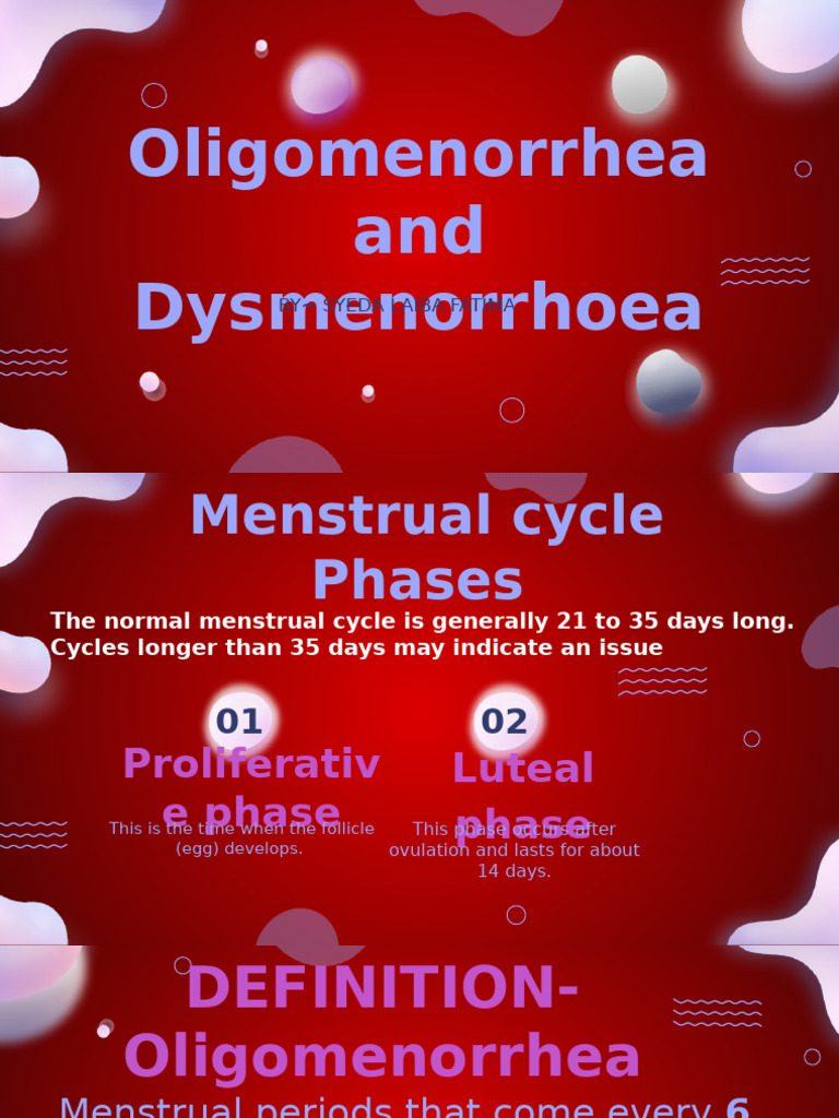 Oligomenorrhea & Dysmenorrhea | PDF | Menstrual Cycle | Polycystic ...
